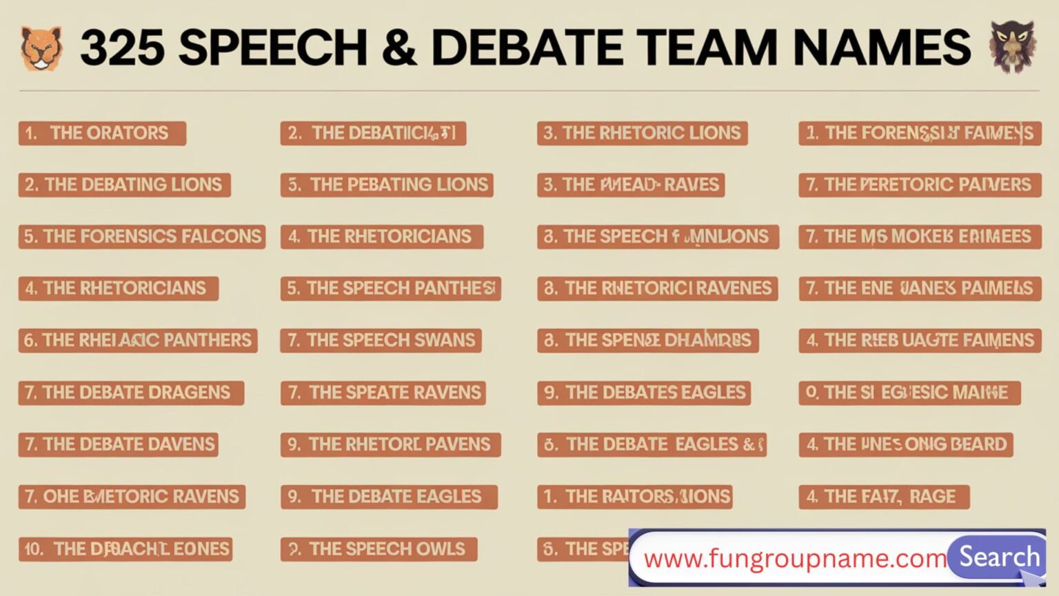 325 Speech & Debate Team Names